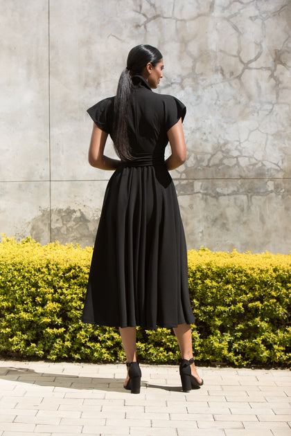 The Fold Wrap Dress Midi Black – ERRE Fashion